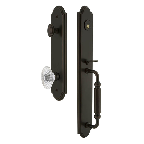 Arc One-Piece Handleset with F Grip and Burgundy Knob in Timeless Bron ...