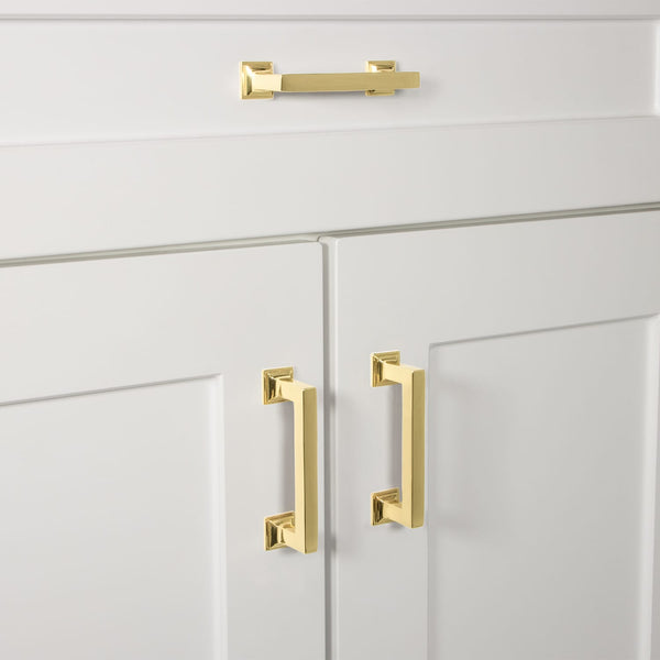 Geneva 3" Brass Handle Pull on center in Lifetime Brass - Grandeur Hardware