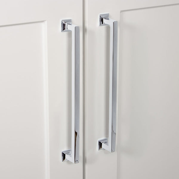 Geneva 8" Brass Handle Pull on center in Bright Chrome - Grandeur Hardware