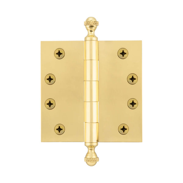 4" Acorn Tip Heavy Duty Hinge with Square Corners in Polished Brass ...