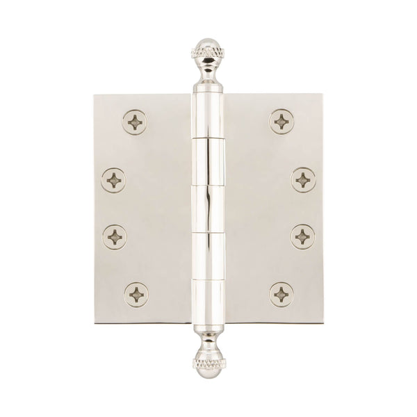 4" Acorn Tip Heavy Duty Hinge with Square Corners in Polished Nickel ...