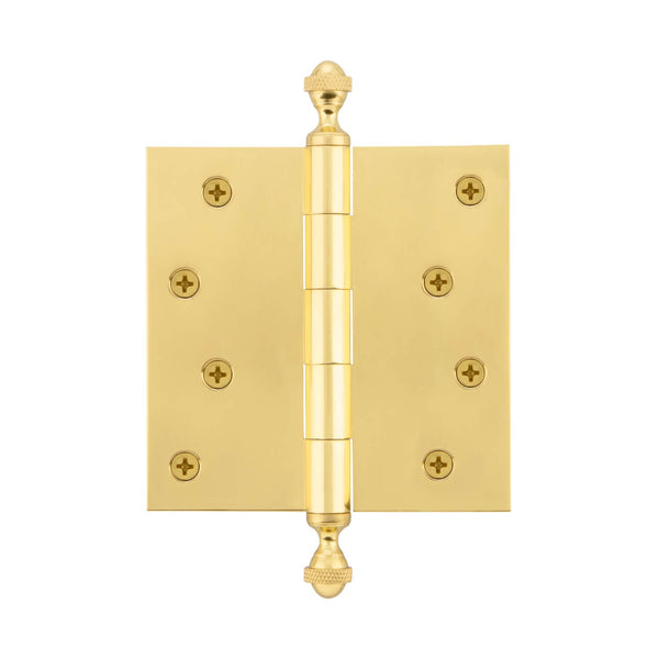 4" Acorn Tip Residential Hinge with Square Corners in Polished Brass ...