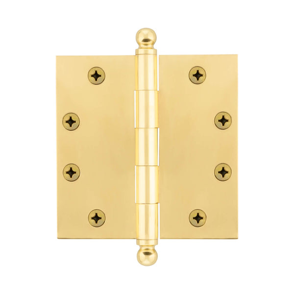 4.5" Ball Tip Heavy Duty Hinge with Square Corners in Unlacquered Bras ...