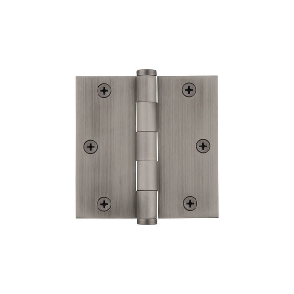 3.5" Button Tip Residential Hinge with Square Corners in Antique Pewte ...