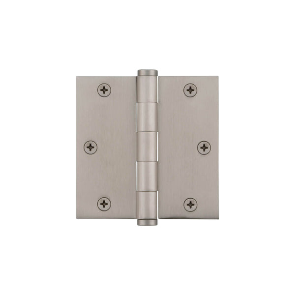 3.5" Button Tip Residential Hinge with Square Corners in Satin Nickel ...