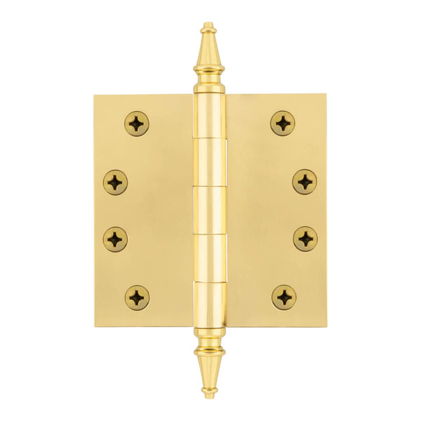 4" Steeple Tip Heavy Duty Hinge with Square Corners in Polished Brass ...