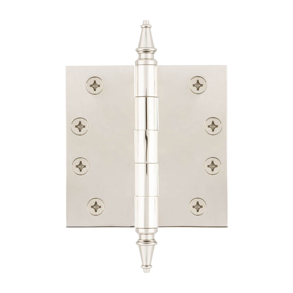 4" Steeple Tip Heavy Duty Hinge with Square Corners in Polished Nickel ...