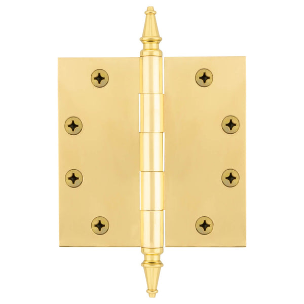 4.5" Steeple Tip Heavy Duty Hinge with Square Corners in Polished Bras ...