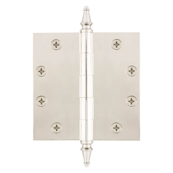 4.5" Steeple Tip Heavy Duty Hinge with Square Corners in Polished Nick ...