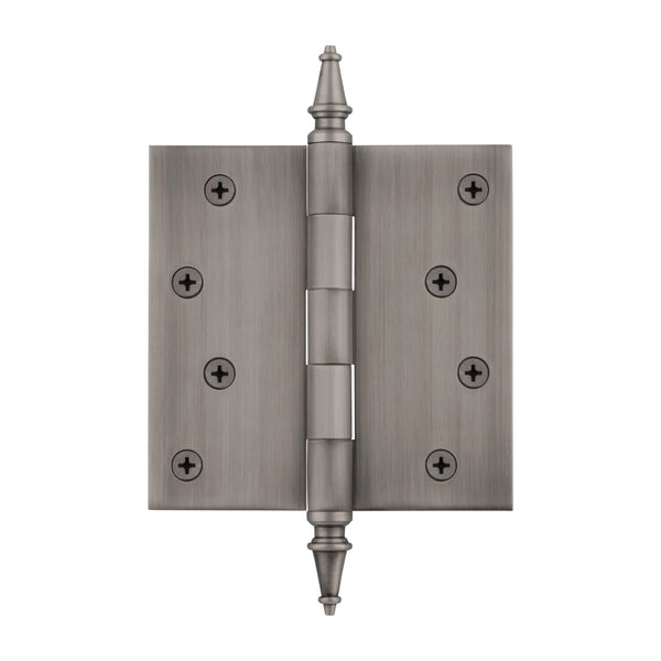 4" Steeple Tip Residential Hinge with Square Corners in Antique Pewter ...